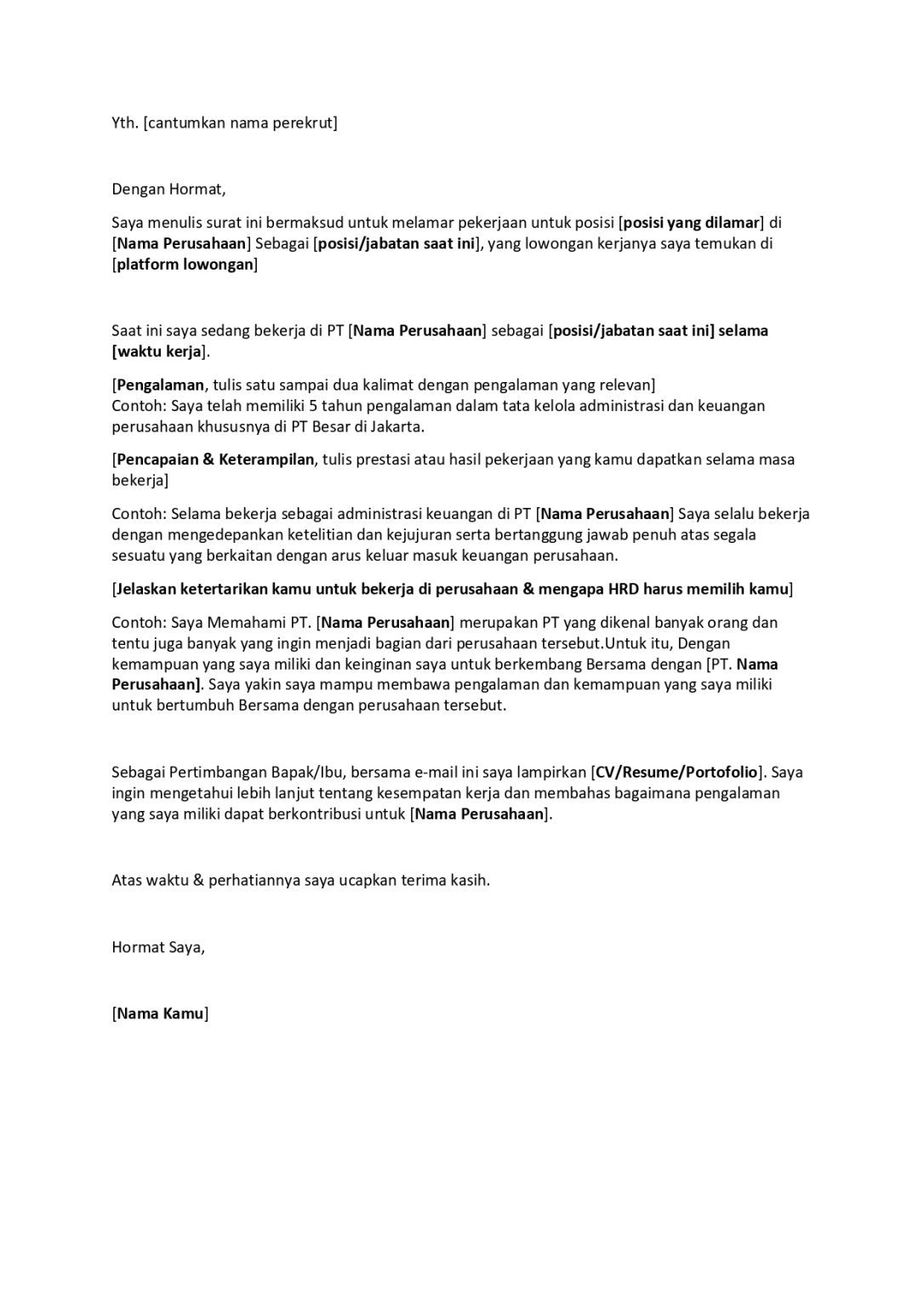 41 Contoh Surat Lamaran Kerja Berbagai Profesi Gratis Download
