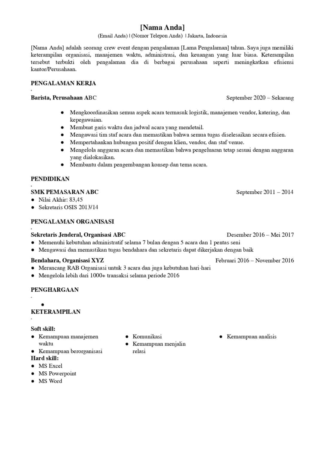 Download Template CV ATS Dengan Mudah Disini!