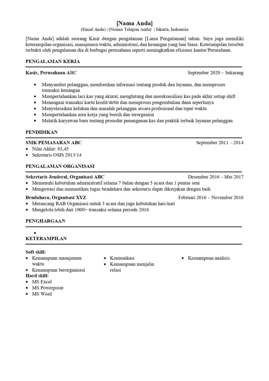 Download Template CV ATS Dengan Mudah Disini!