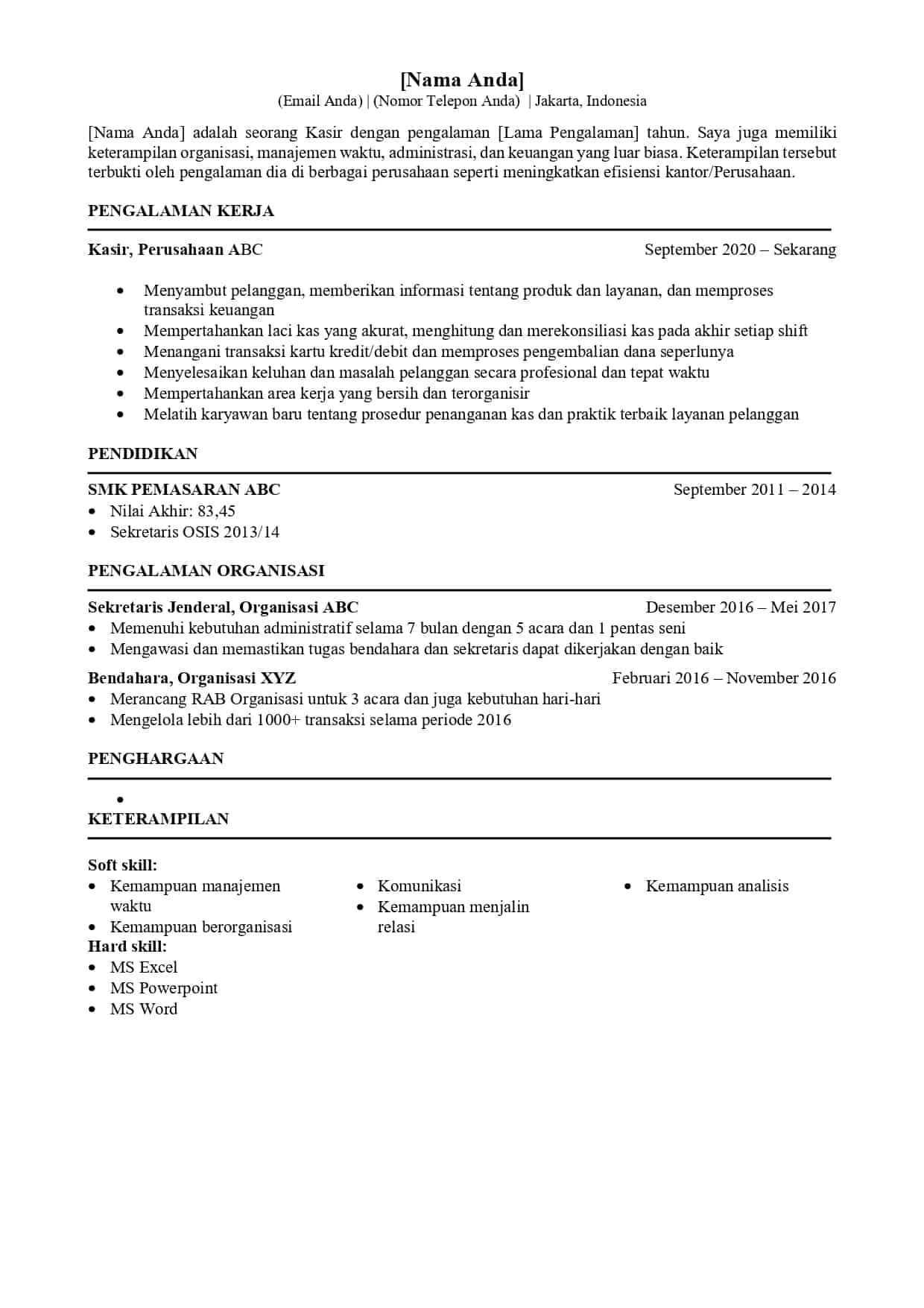 Download Template CV ATS Dengan Mudah Disini!