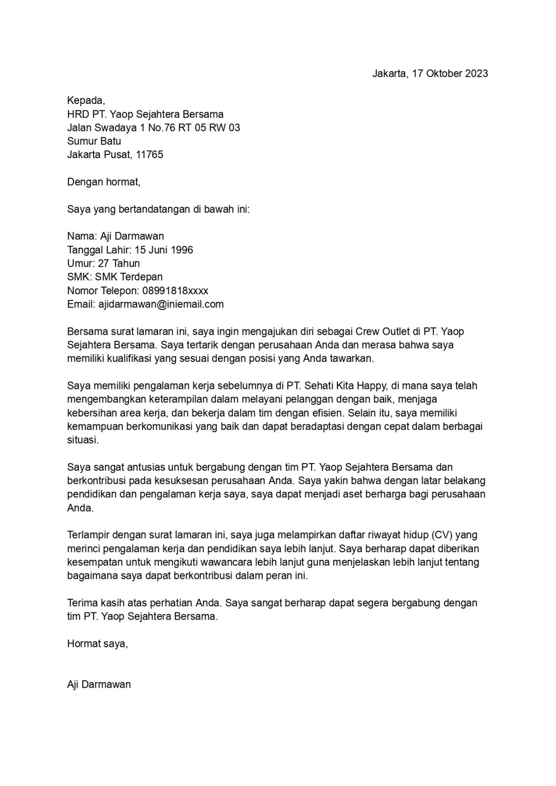 37 Contoh Surat Lamaran Kerja Berbagai Kondisi untuk Menarik Minat HRD