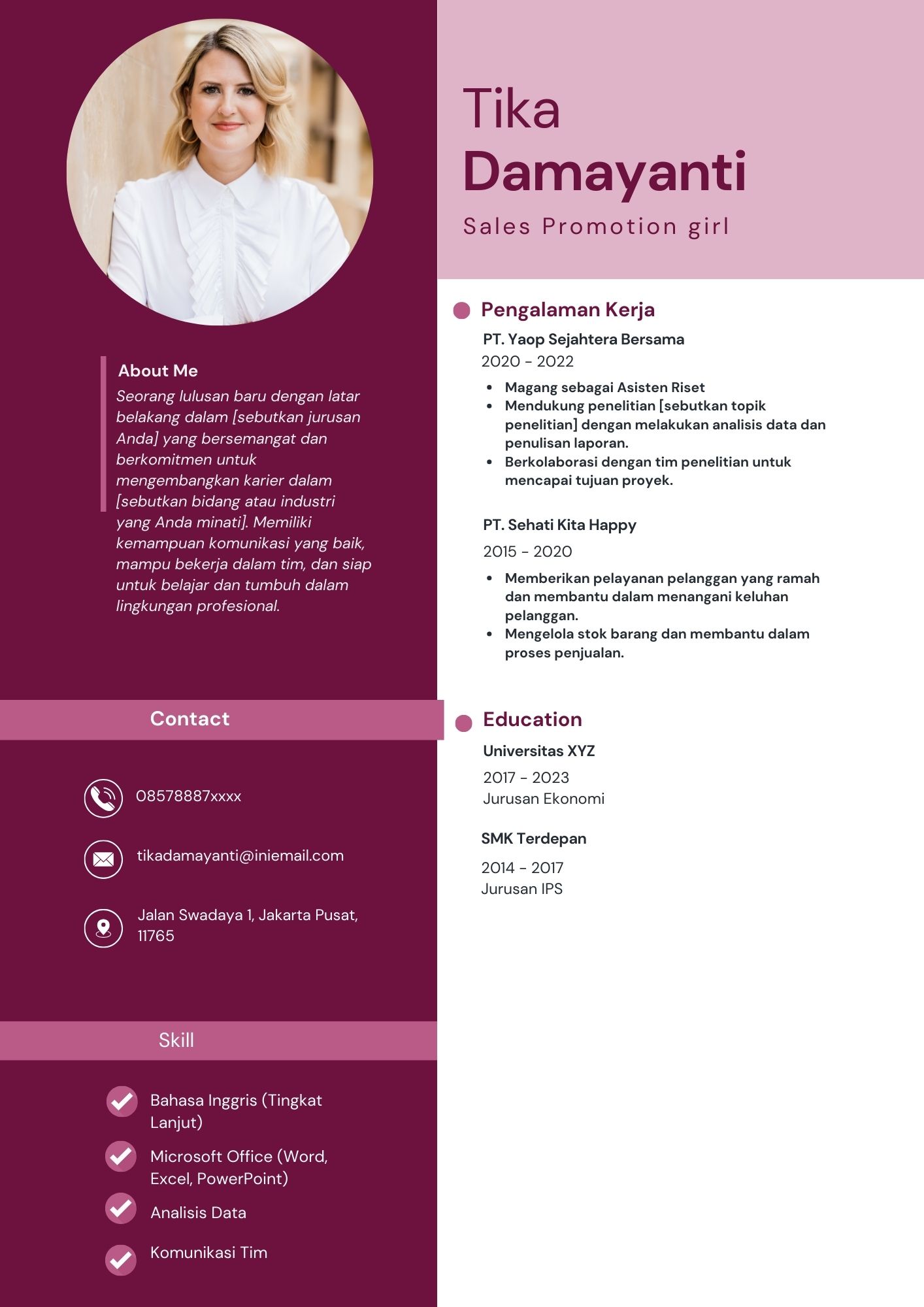 10 Contoh CV Lamaran Kerja Berbagai Profesi Design Menarik