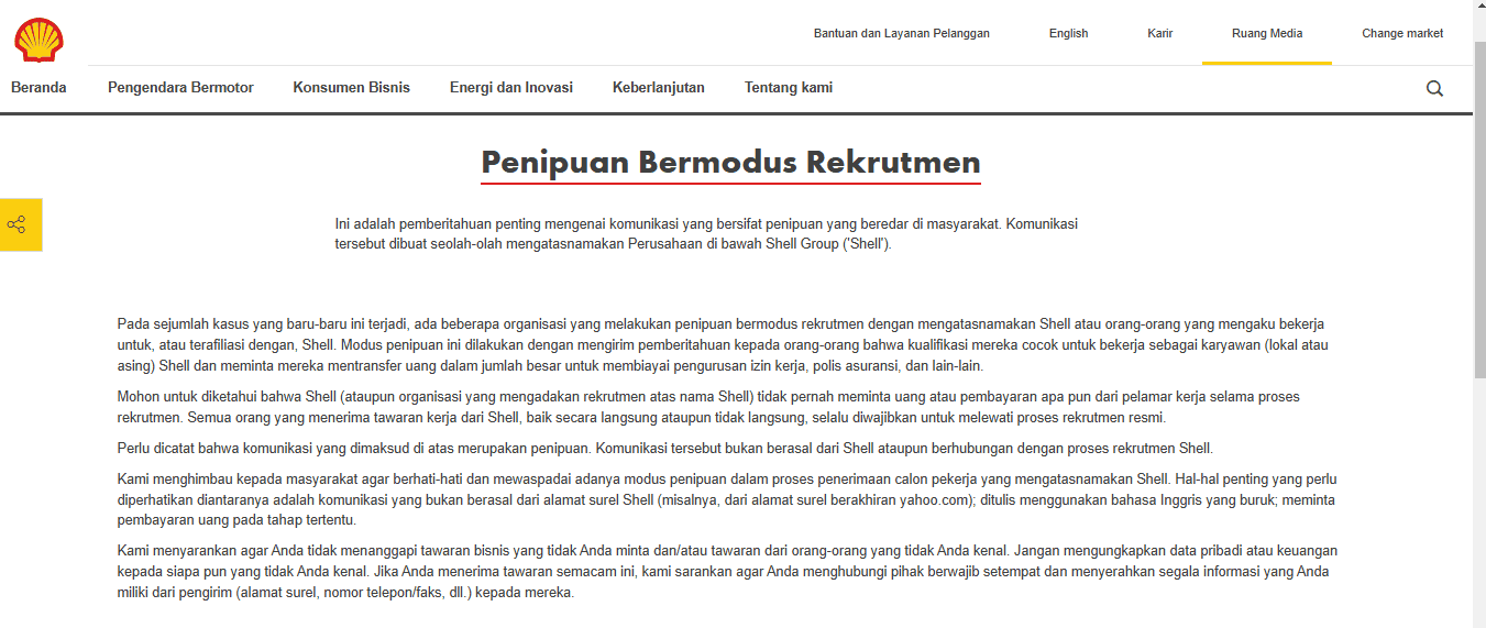 Cek PT Shell Indonesia Penipuan Loker atau Tidak?